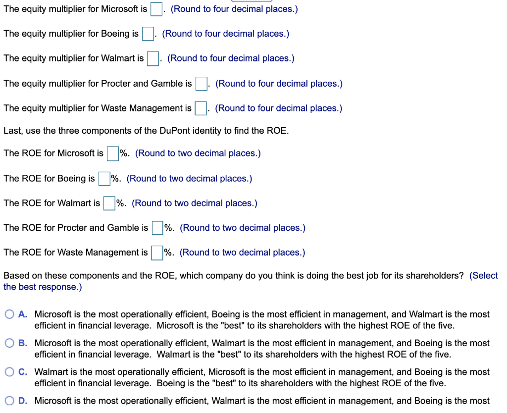 Solved DuPont identity. Given the data in the popup window, | Chegg.com