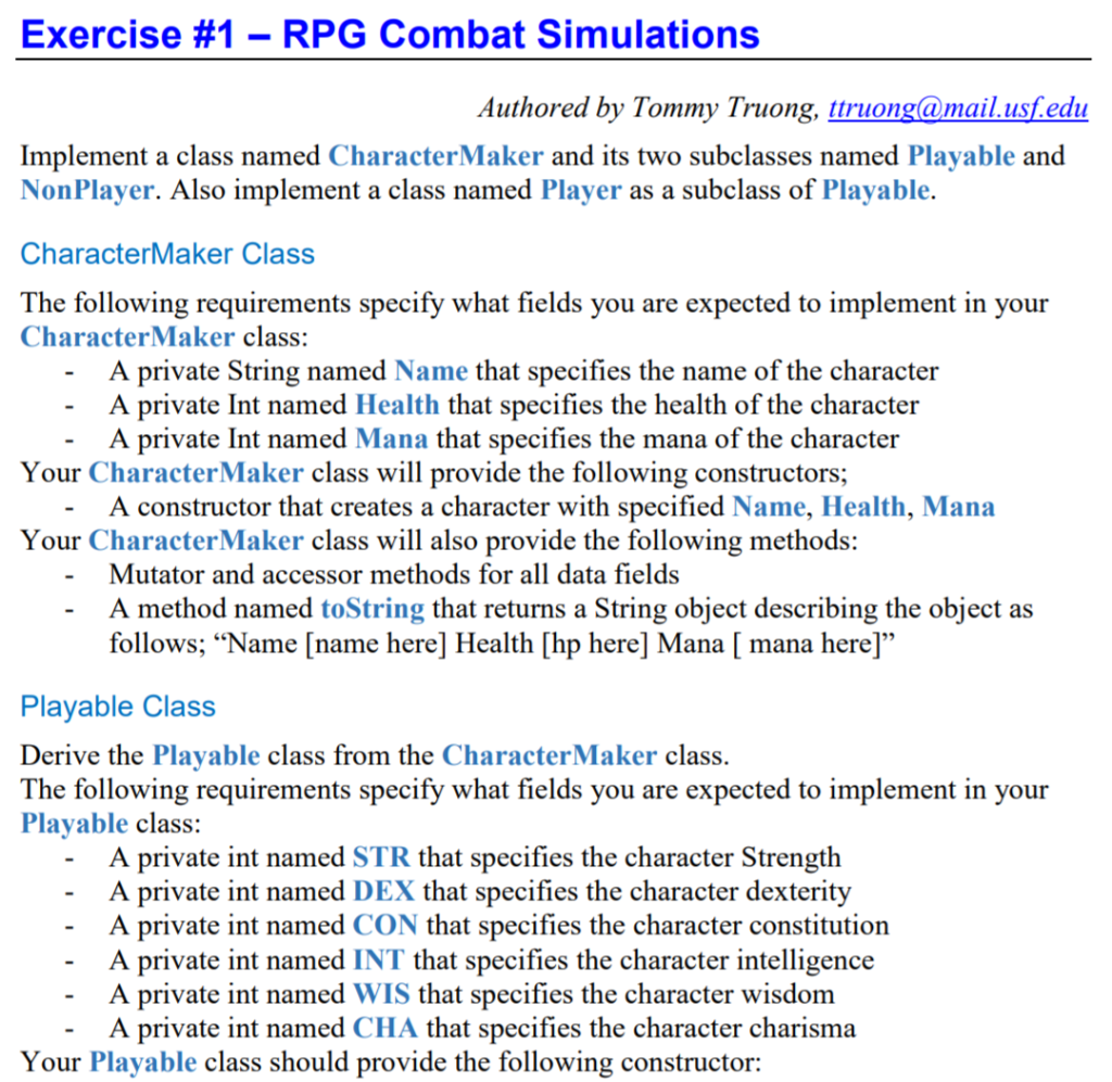 Exercise #1 - RPG Combat Simulations Authored by | Chegg.com