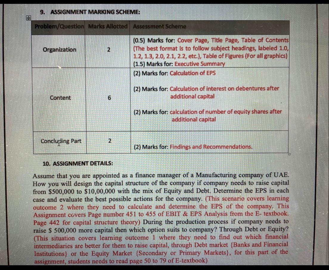9. ASSIGNMENT MARKING SCHEME: Problem/Question Marks | Chegg.com