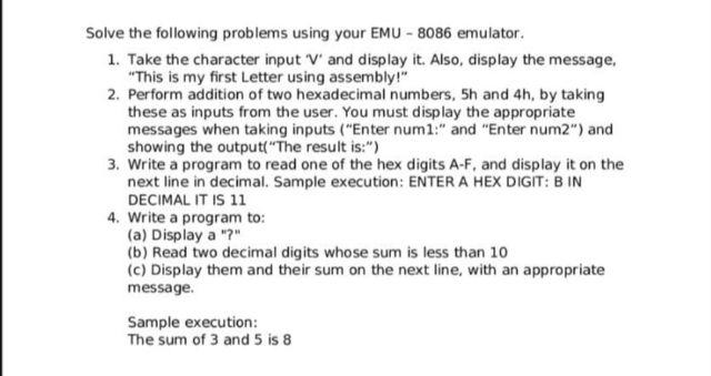 Solved Solve the following problems using your EMU - 8086 | Chegg.com