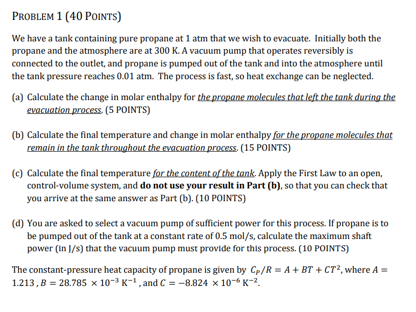 Problem 1 (40 ﻿Points) ﻿We have a tank containing | Chegg.com