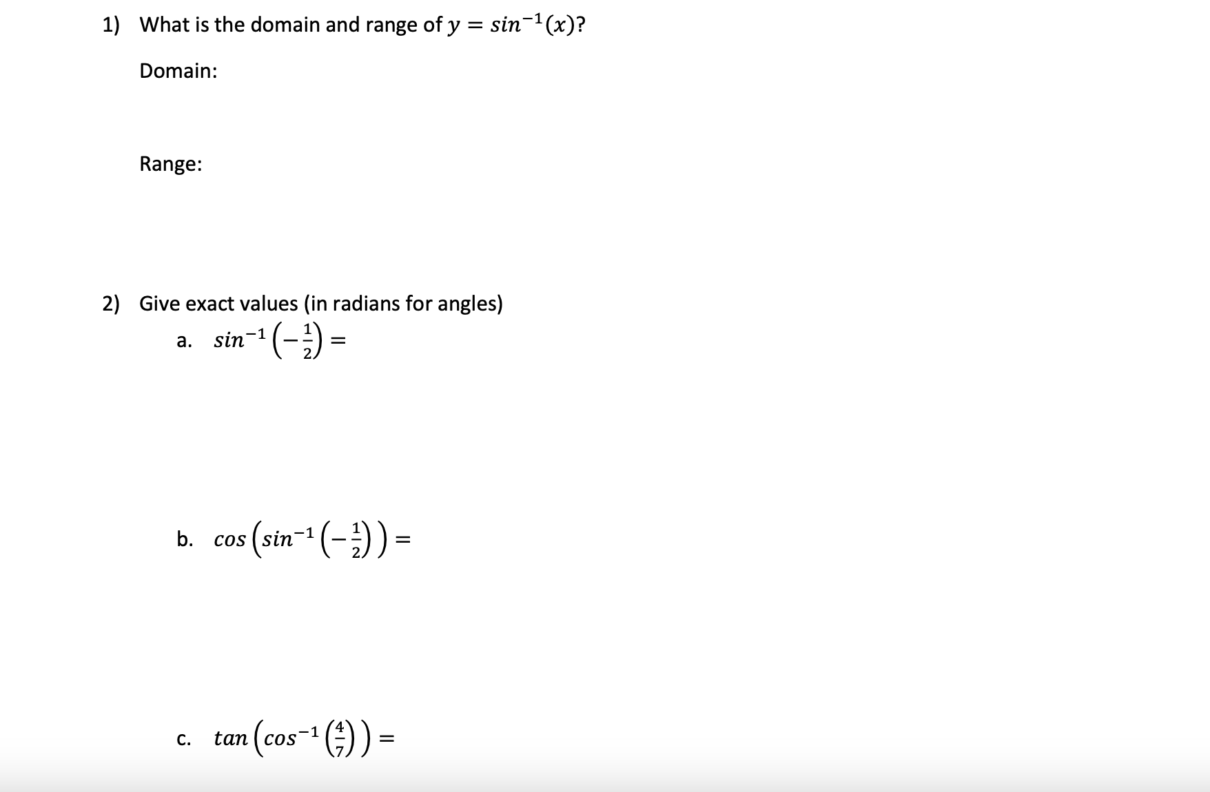 Solved 1 What Is The Domain And Range Of Y sin 1 x Chegg