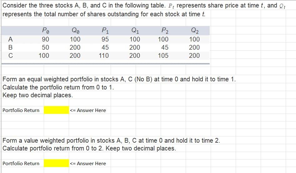 Solved Consider the three stocks A,B, and C in the following | Chegg.com