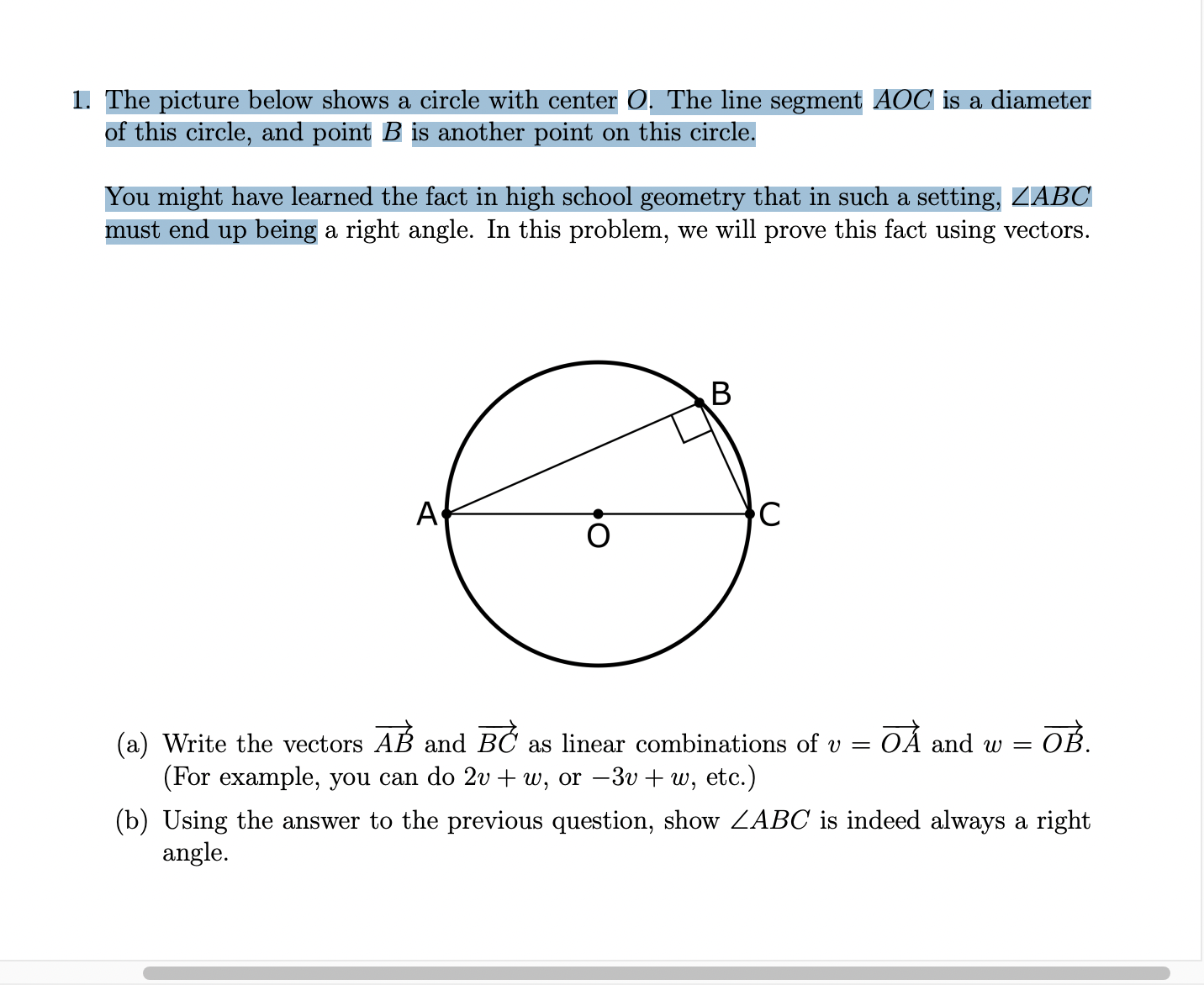 Solved The picture below shows a circle with center O. The | Chegg.com