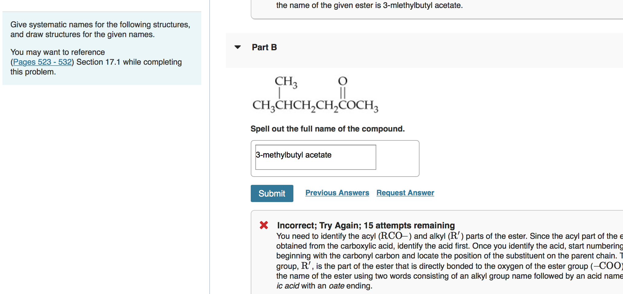 Solved the name of the given ester is 3-mlethylbutyl | Chegg.com