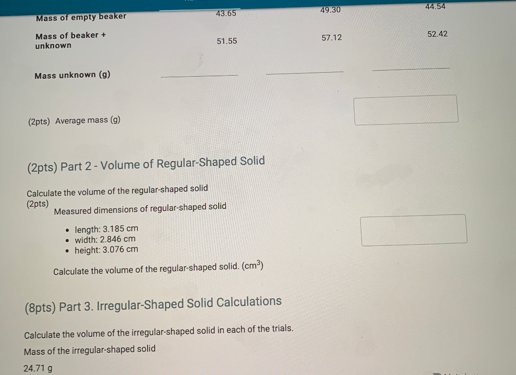 Solved Data And Report Submission - Determination Of Density | Chegg.com