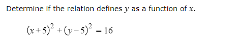 Solved Determine if the relation defines y ﻿as a function of | Chegg.com