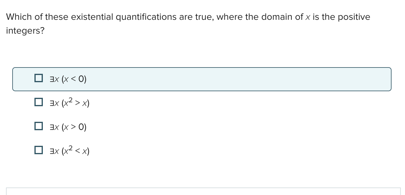 Solved Which of ﻿these existential quantifications are true, | Chegg.com