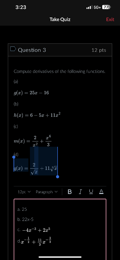 Solved Compute derivatives of the following functions. (a) | Chegg.com