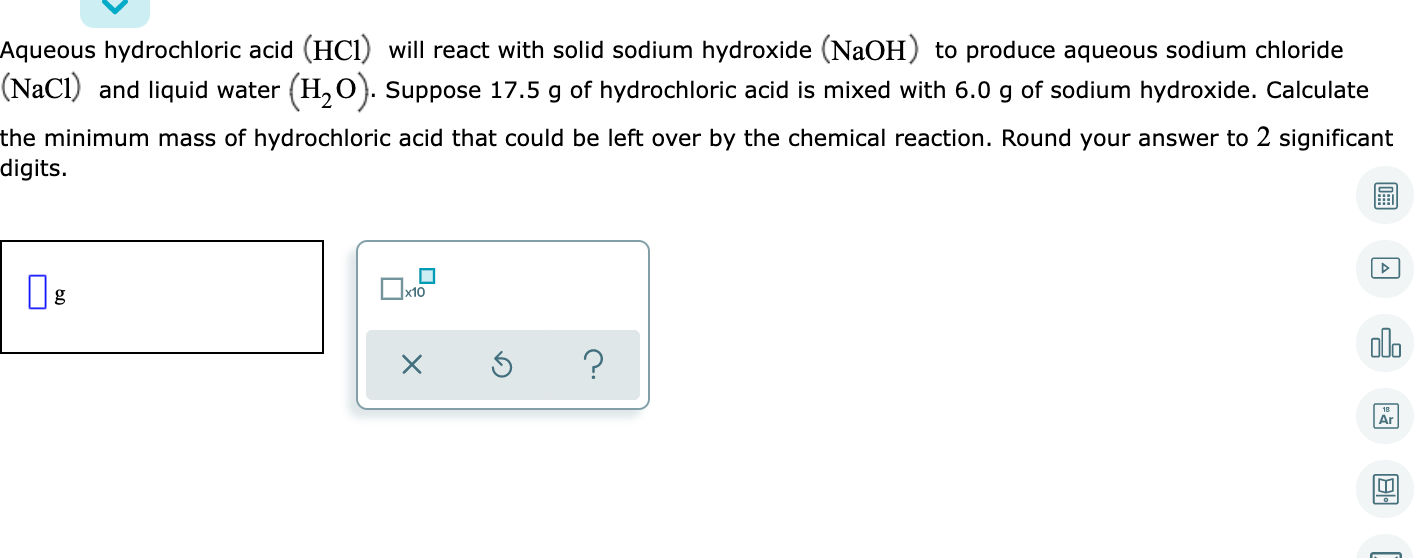 Solved Aqueous hydrochloric acid (HCI) will react with solid | Chegg.com