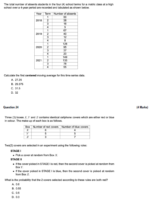 Solved The total number of absents students in the four (4) | Chegg.com