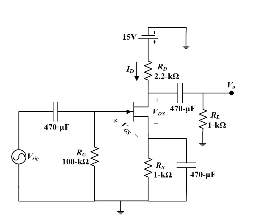 Solved Source voltage is given as Vsig = 0.1sin(10×103πt) | Chegg.com