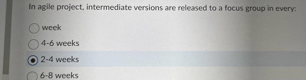 Solved In agile project, intermediate versions are released | Chegg.com
