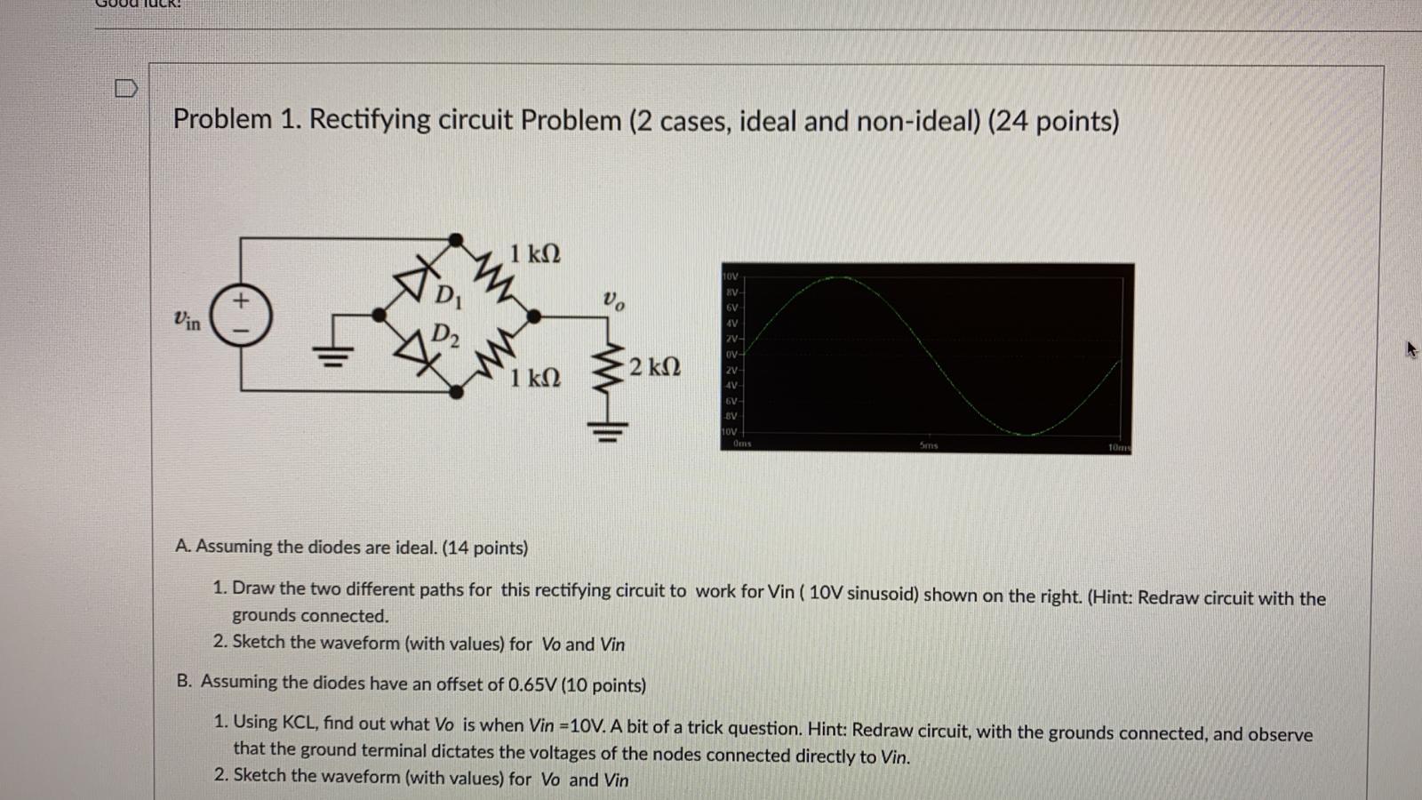 Solved TUR! Problem 1. Rectifying circuit Problem (2 cases, | Chegg.com