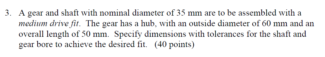 Solved 3. A gear and shaft with nominal diameter of 35 mm | Chegg.com