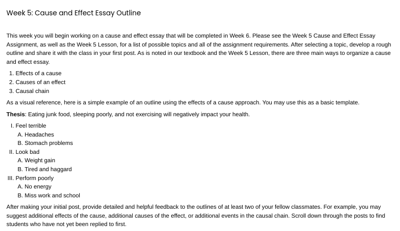Solved Week 5: Cause and Effect Essay Outline This week you | Chegg.com
