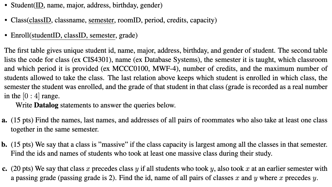 . Student(ID, name, major, address, birthday, gender) | Chegg.com