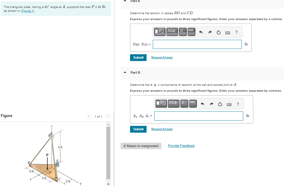 Solved The triangular plate, having a 90∘ angle at A, | Chegg.com
