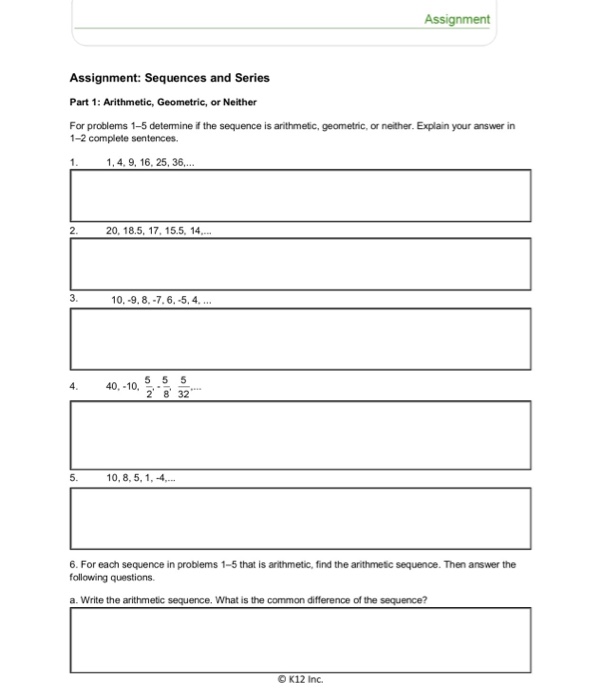 Solved Assignment Assignment: Sequences and Series Part 1: | Chegg.com