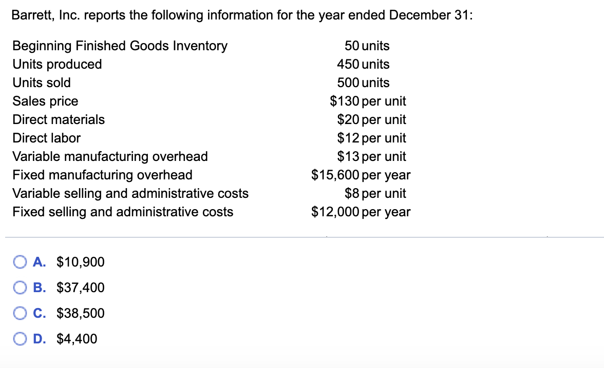 Solved The beginning Finished Goods Inventory costs were | Chegg.com