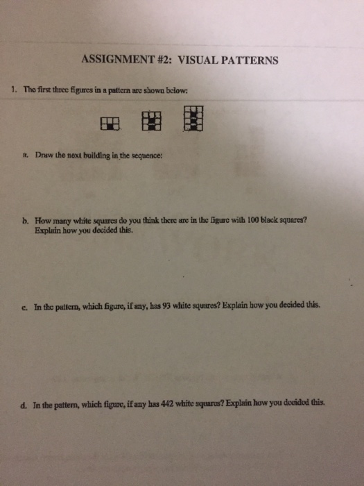 Solved ASSIGNMENT #2: VISUAL PATTERNS 1. Tho first three | Chegg.com