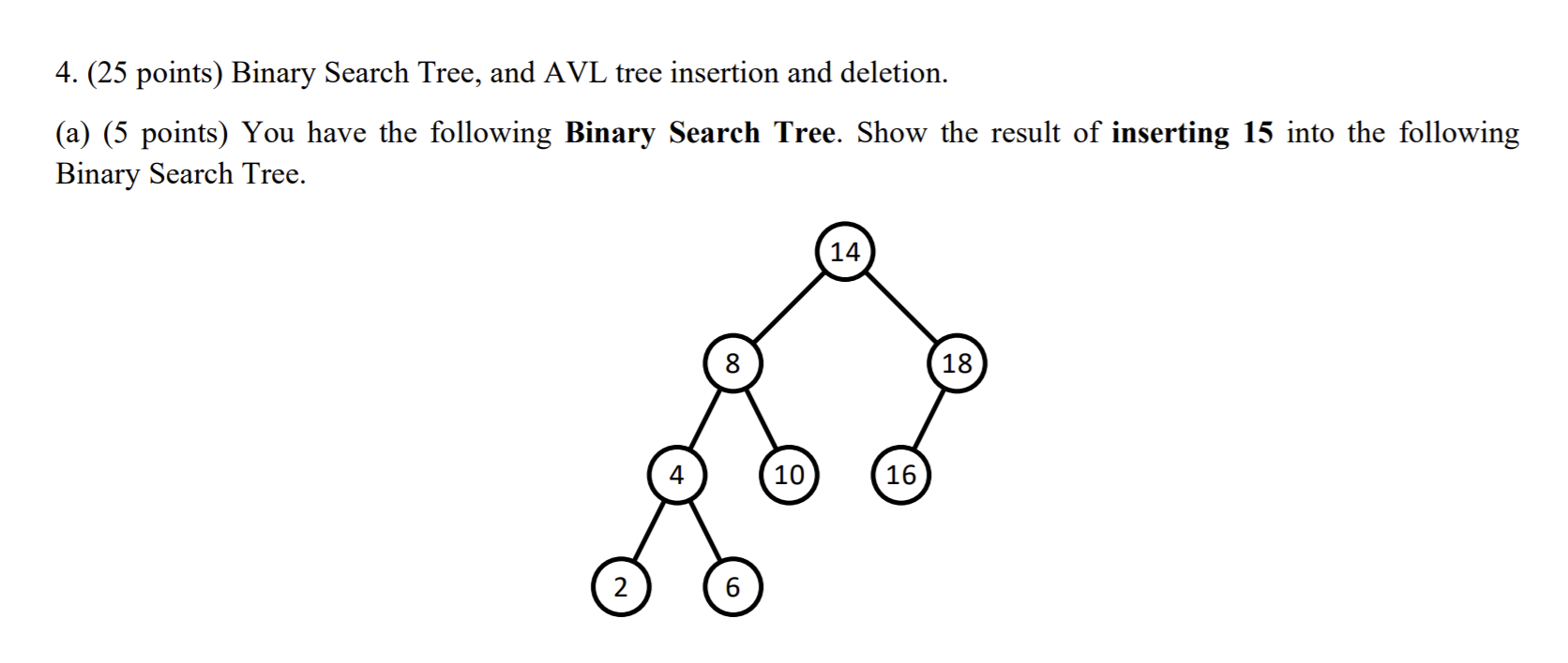 Solved 4. (25 points) Binary Search Tree, and AVL tree | Chegg.com