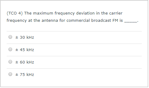 Solved (TCO 4) The maximum frequency deviation in the | Chegg.com