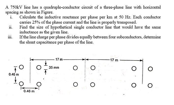 Solved A 750kV line has a quadruple-conductor circuit of a | Chegg.com