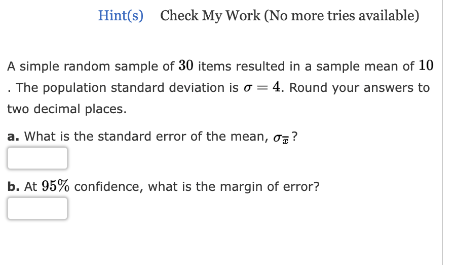 Solved Hint(s) Check My Work (No more tries available) A | Chegg.com