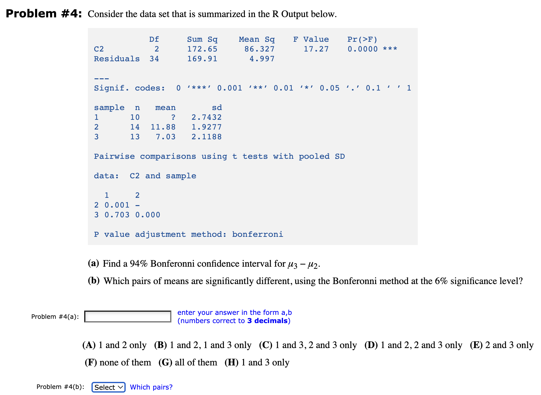 Problem \#4: Consider the data set that is summarized | Chegg.com