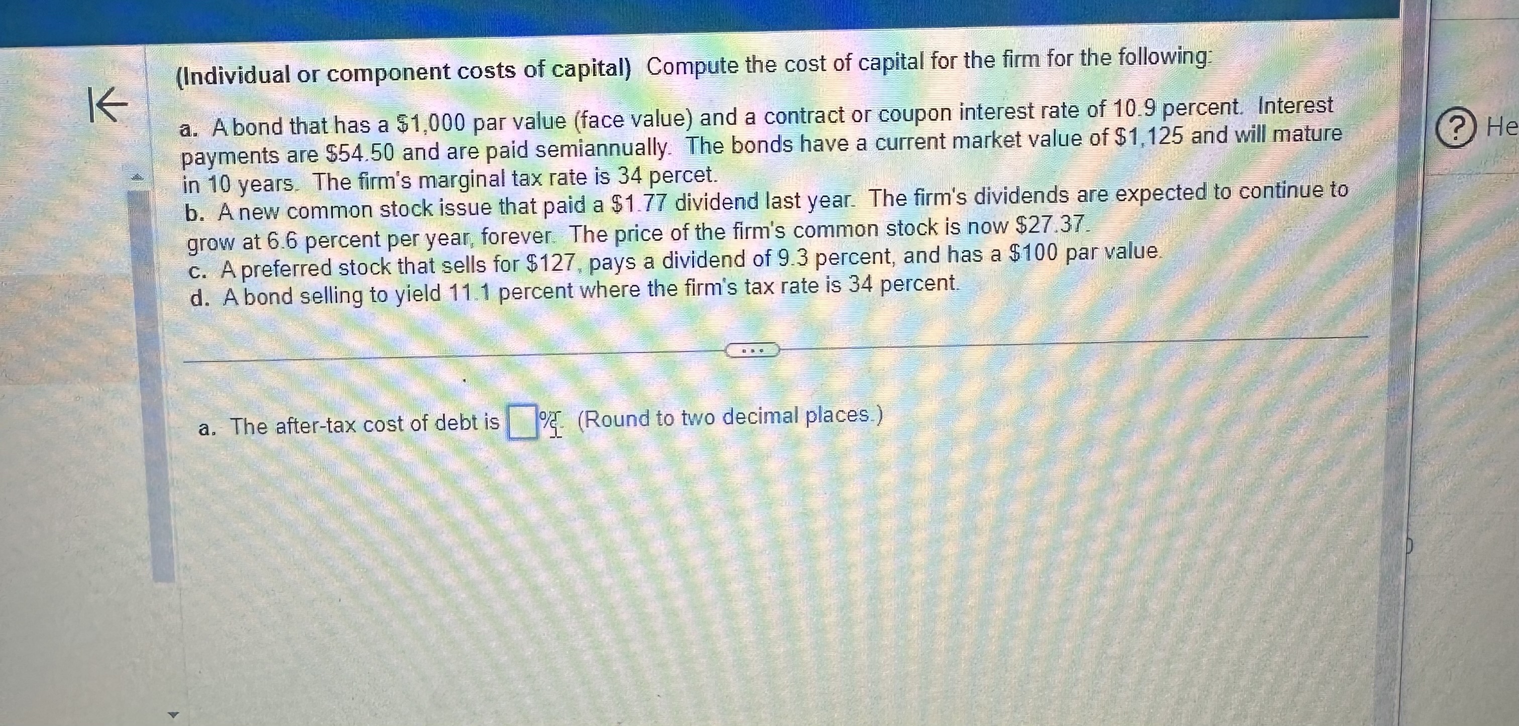 Solved (Individual or component costs of capital) Compute | Chegg.com