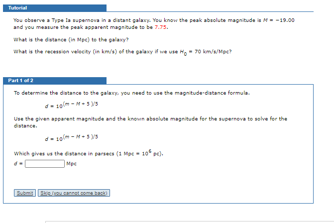 Solved Tutorial You observe a Type la supernova in a distant | Chegg.com