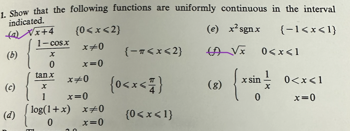 Solved 1. Show that the following functions are uniformly | Chegg.com
