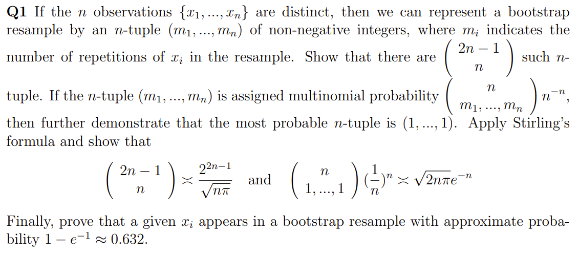 Solved Q1 ﻿If the n ﻿observations {x1,...,xn} ﻿are distinct, | Chegg.com