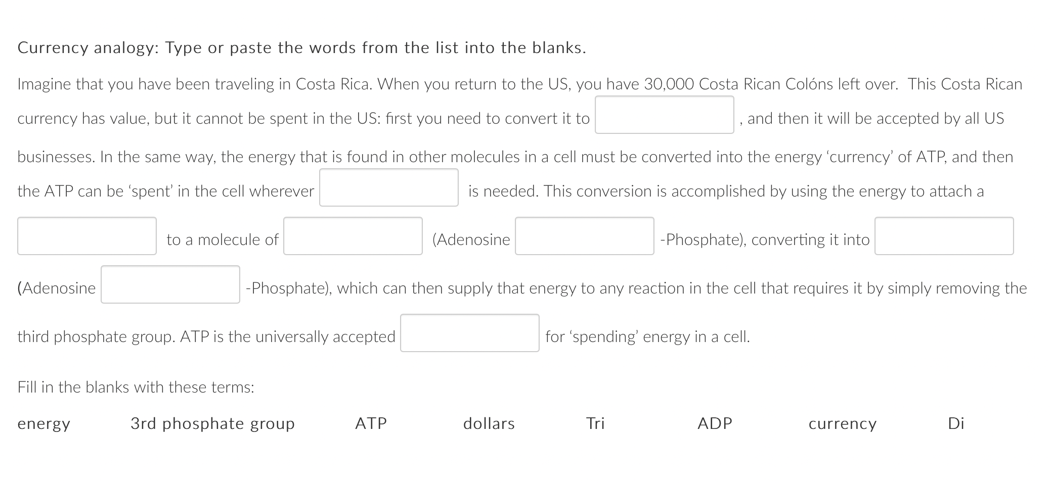 Solved Currency analogy: Type or paste the words from the | Chegg.com