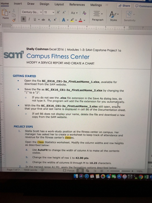 Excel Sam Capstone Project 1 Campus Fitness Center