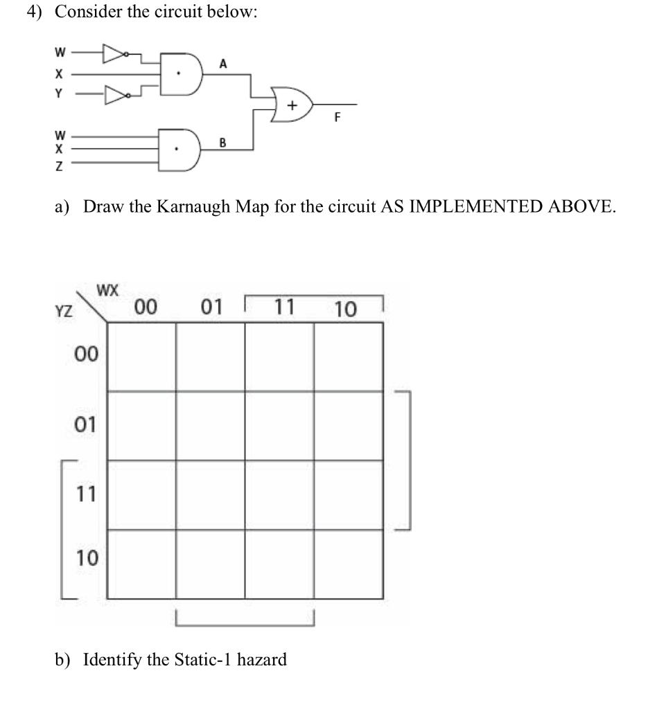 Solved 4) Consider the circuit below: a) Draw the Karnaugh | Chegg.com