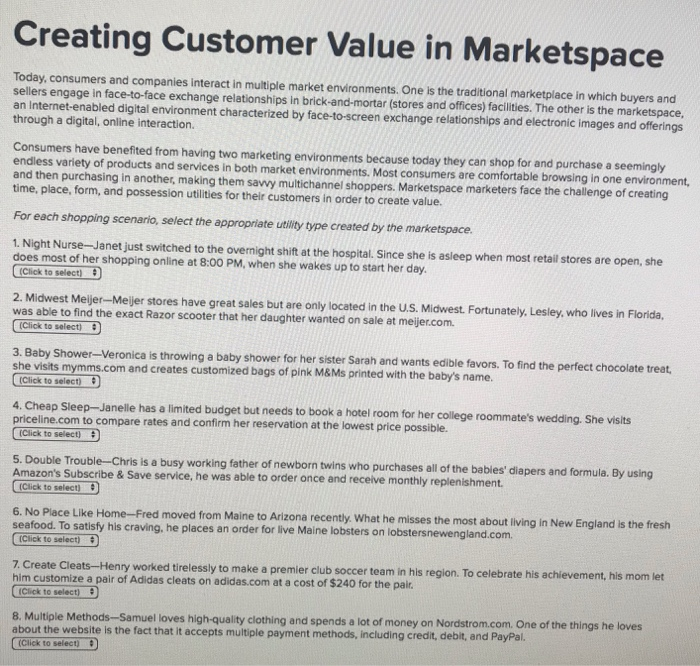Creating Customer Value in Marketspace Today, | Chegg.com