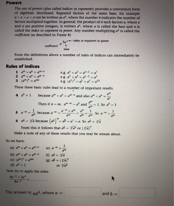 Solved Powers The use of powers (also called indices or | Chegg.com