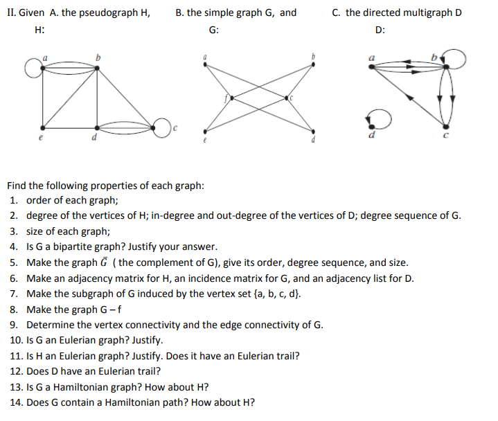 Solved II. Given A. the pseudograph H, H: B. the simple | Chegg.com