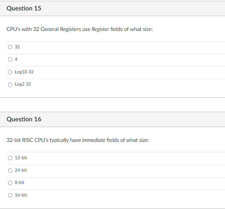 Solved Question 15 CPU's with 32 General Registers use | Chegg.com