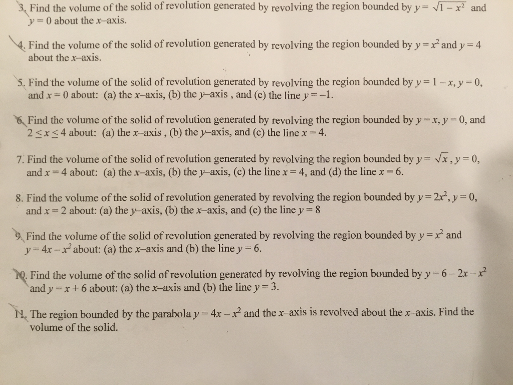 Solved 3. Find the volume of the solid of revolution | Chegg.com