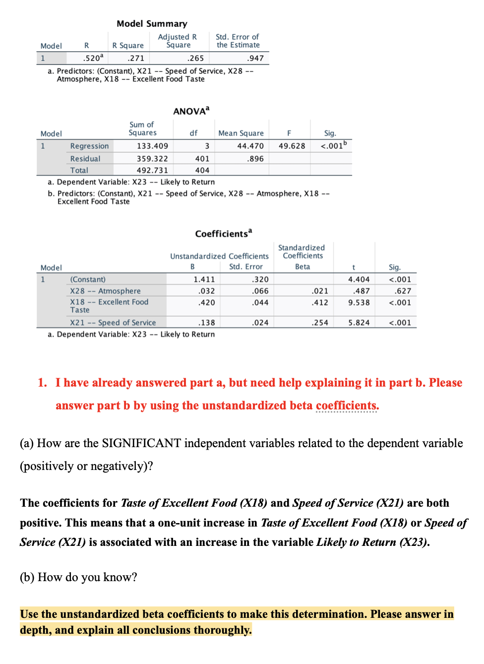 Solved Model Summary a. Predictors: (Constant), X21 -- Speed | Chegg.com
