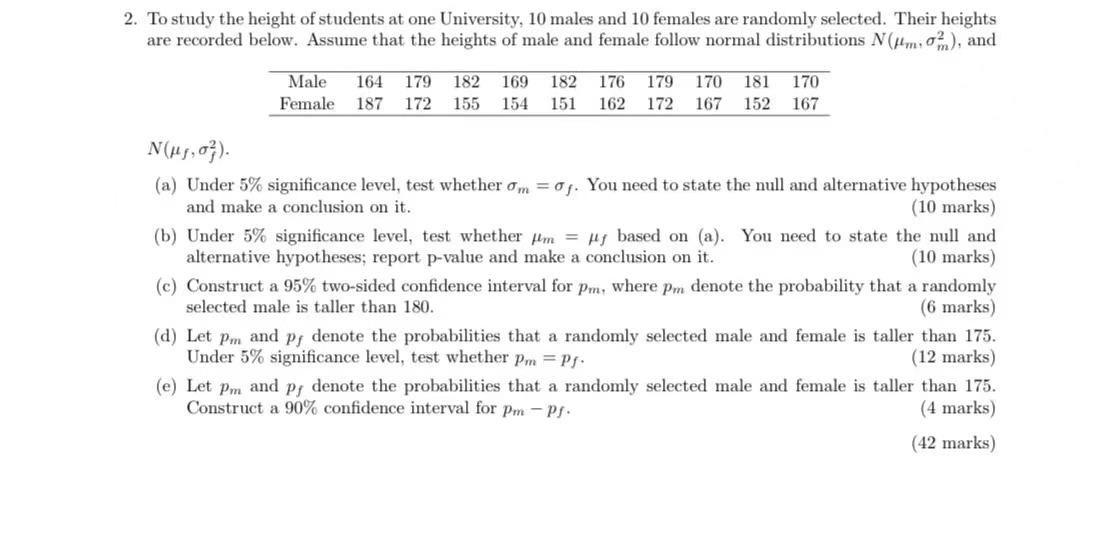 Solved To study the height of students at one University, 10 | Chegg.com