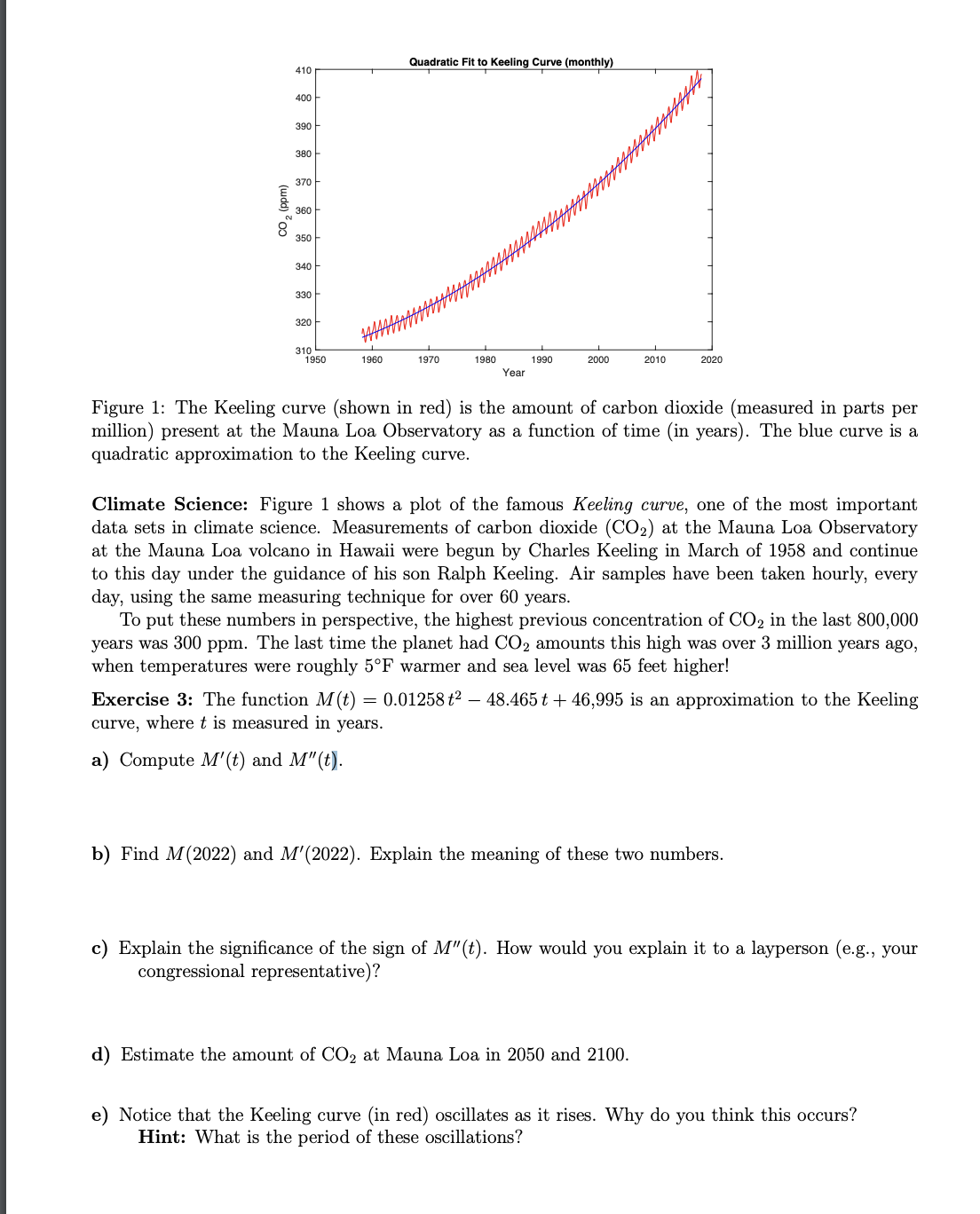 Solved Figure 1: The Keeling curve (shown in red) is the | Chegg.com