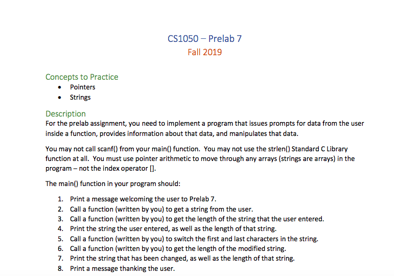 Solved CS1050 - Prelab 7 Fall 2019 Concepts to Practice • | Chegg.com
