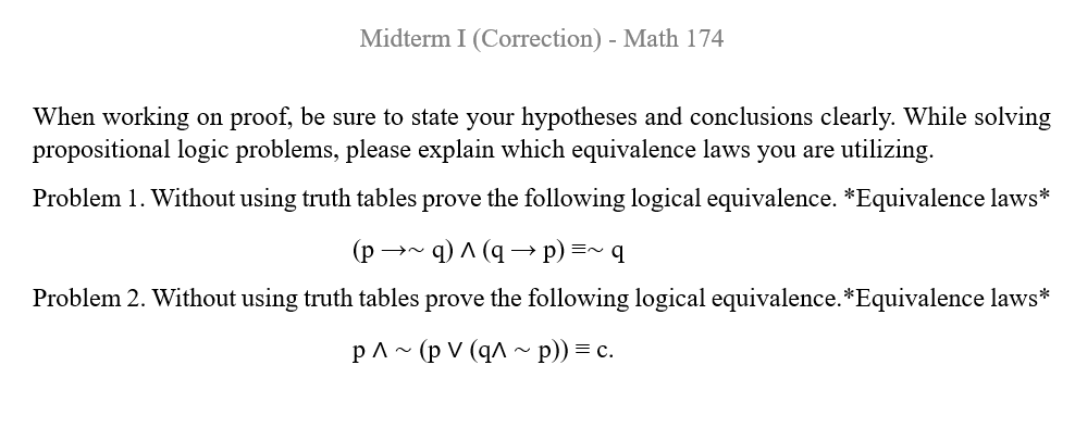 Solved Midterm I (Correction) - Math 174 When working on | Chegg.com