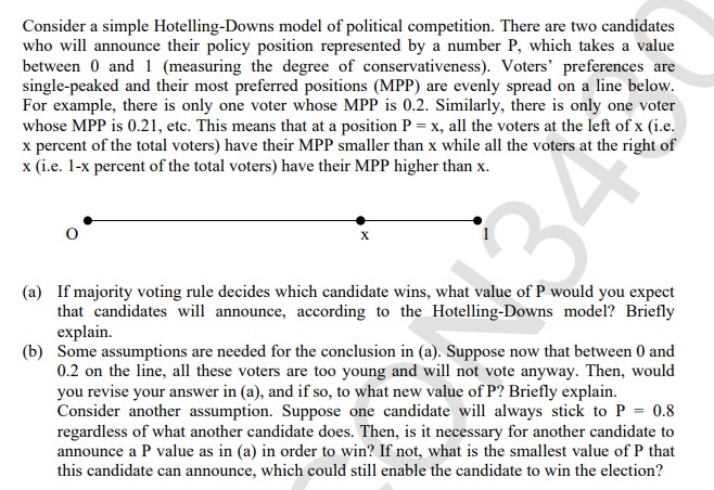 Solved Consider a simple Hotelling-Downs model of political | Chegg.com