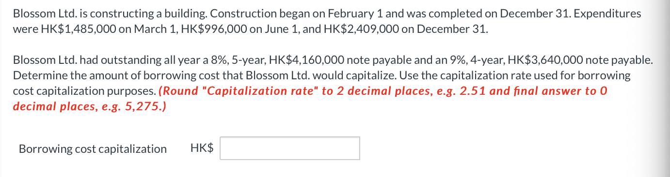 Solved Blossom Ltd. is constructing a building. Construction | Chegg.com