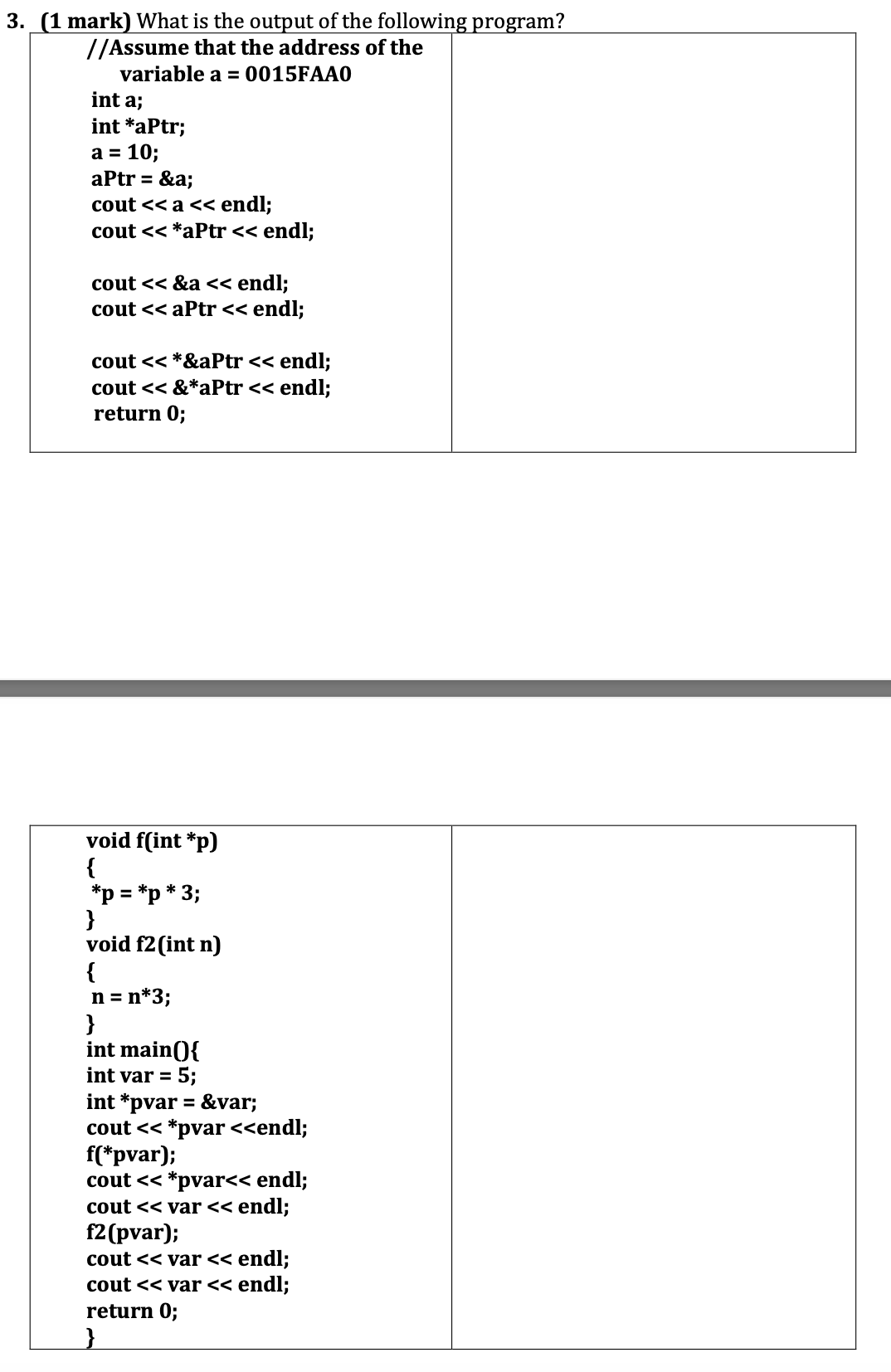 Solved 3. (1 mark) What is the output of the following | Chegg.com Solved 3. (1 mark) What is the output of the following | Chegg.com